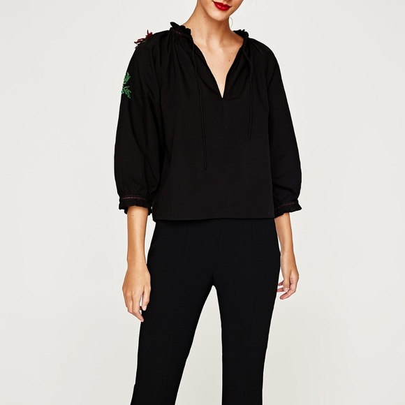 Zara | Tops | New Zara Black Peasant Boho Poet Top Blouse S M | Poshmark